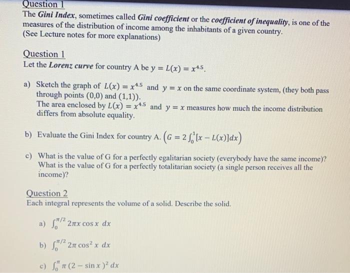 Solved Question The Gini Index, sometimes called Gini | Chegg.com