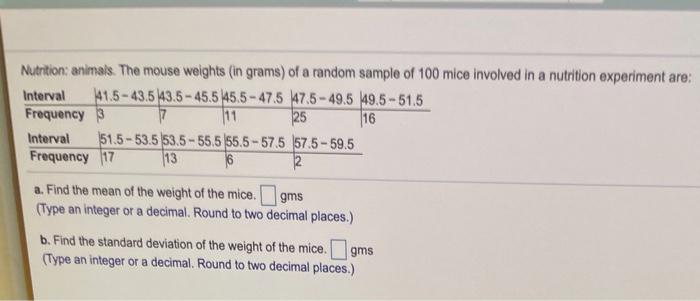 Solved Nutrition: animals. The mouse weights (in grams) of a | Chegg.com