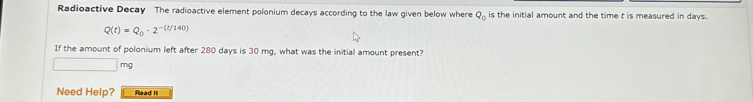 Solved Radioactive Decay The radioactive element polonium | Chegg.com