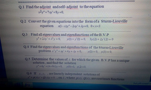 Solved Q.1 Find the adjoint and self-adjoint to the equation | Chegg.com