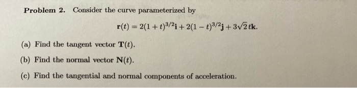 Solved Problem 2. Consider the curve parameterized by r(t) = | Chegg.com