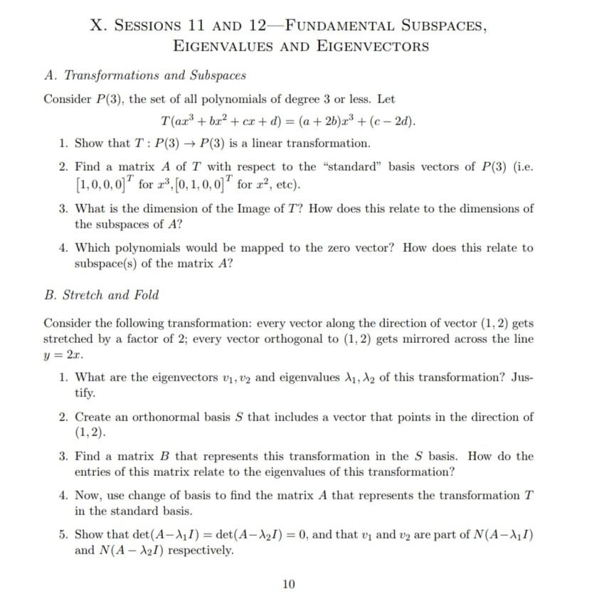 Solved X. Sessions 11 and 12 -Fundamental Subspaces, | Chegg.com