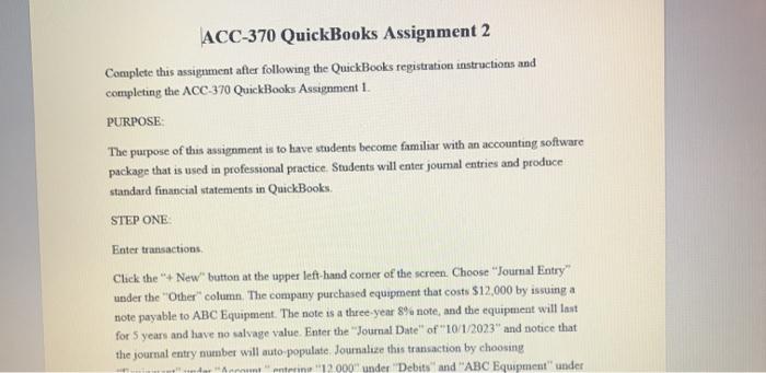 ACC-370 QuickBooks Assignment 2 Complete this | Chegg.com