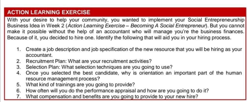 Solved ACTION LEARNING EXERCISE With your desire to help | Chegg.com