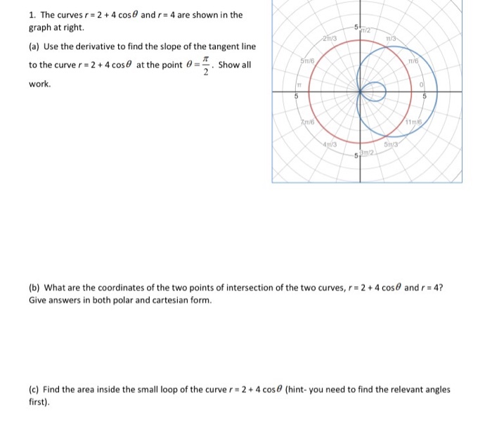 Solved 5 1/2 21/3 1/3 1. The curves r= 2 + 4 cos@ and r= 4 | Chegg.com