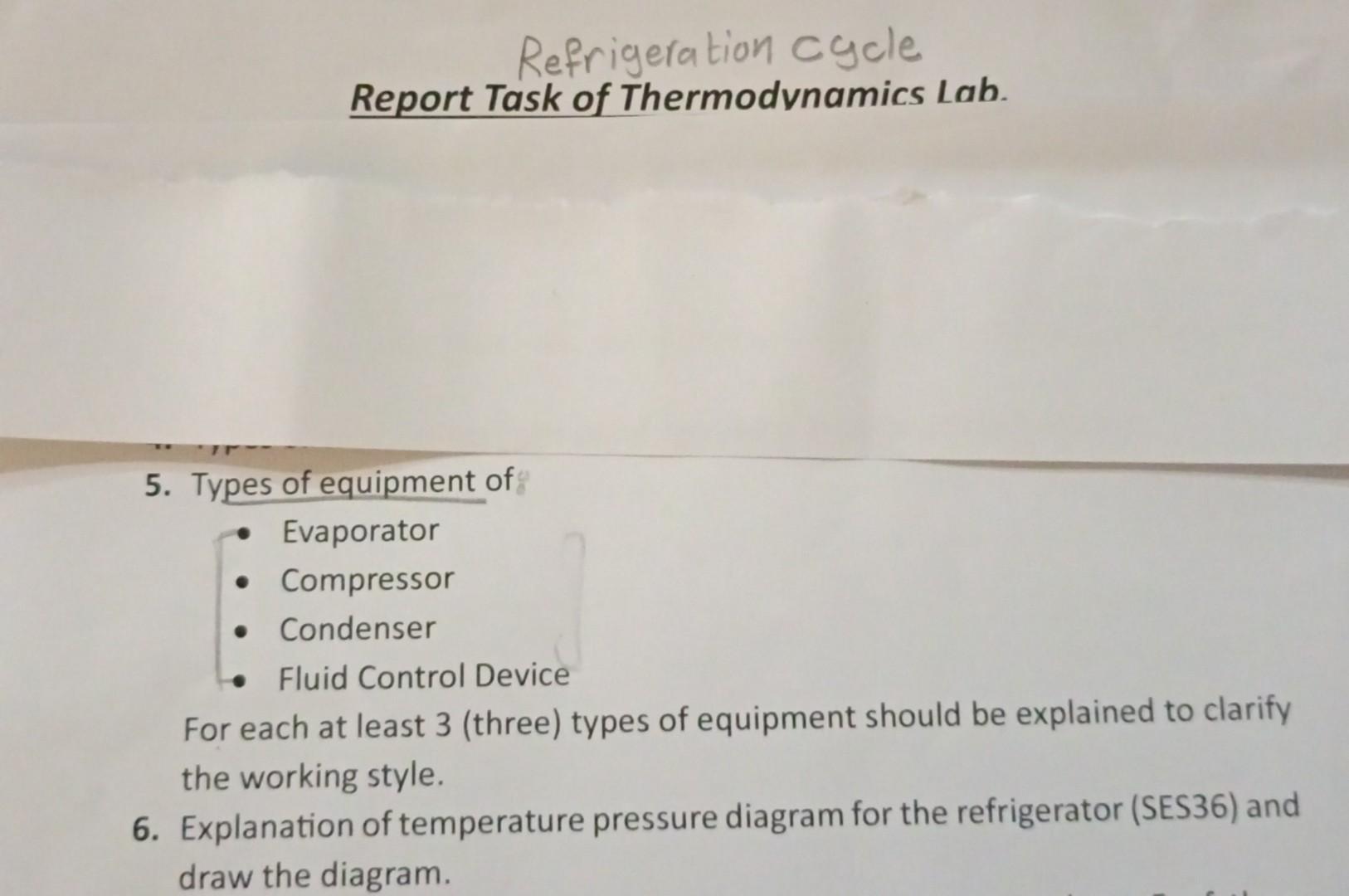 Solved Refrigeration cycleReport Task of Thermodvnamics | Chegg.com