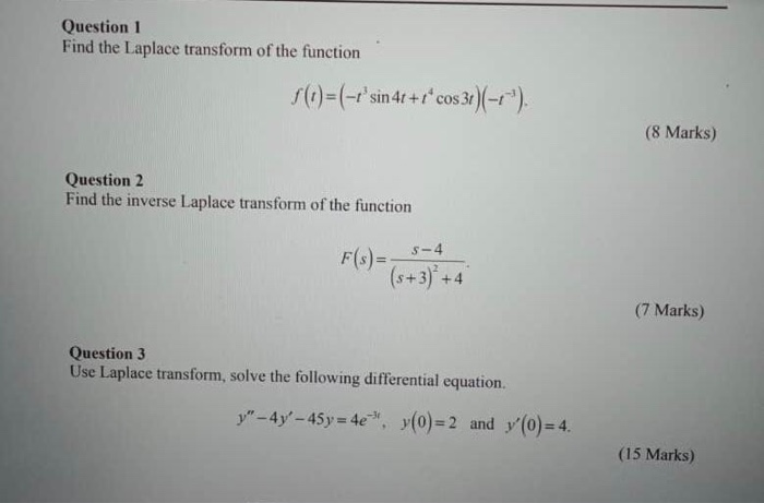Solved Question 1 Find the Laplace transform of the function | Chegg.com
