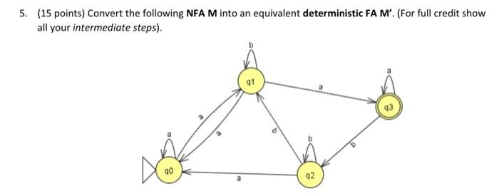 Solved 5. (15 points) Convert the following NFA M into an | Chegg.com Solved 5. (15 points) Convert the following NFA M into an | Chegg.com