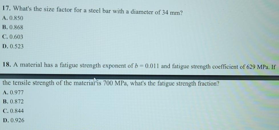 Solved 17. What's the size factor for a steel bar with a | Chegg.com