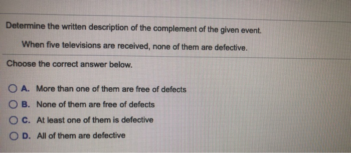 Solved Determine the written description of the complement | Chegg.com