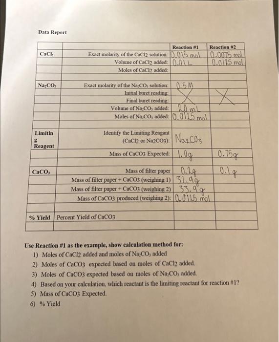 Solved Data Report Use Reaction \#1 as the example, show | Chegg.com