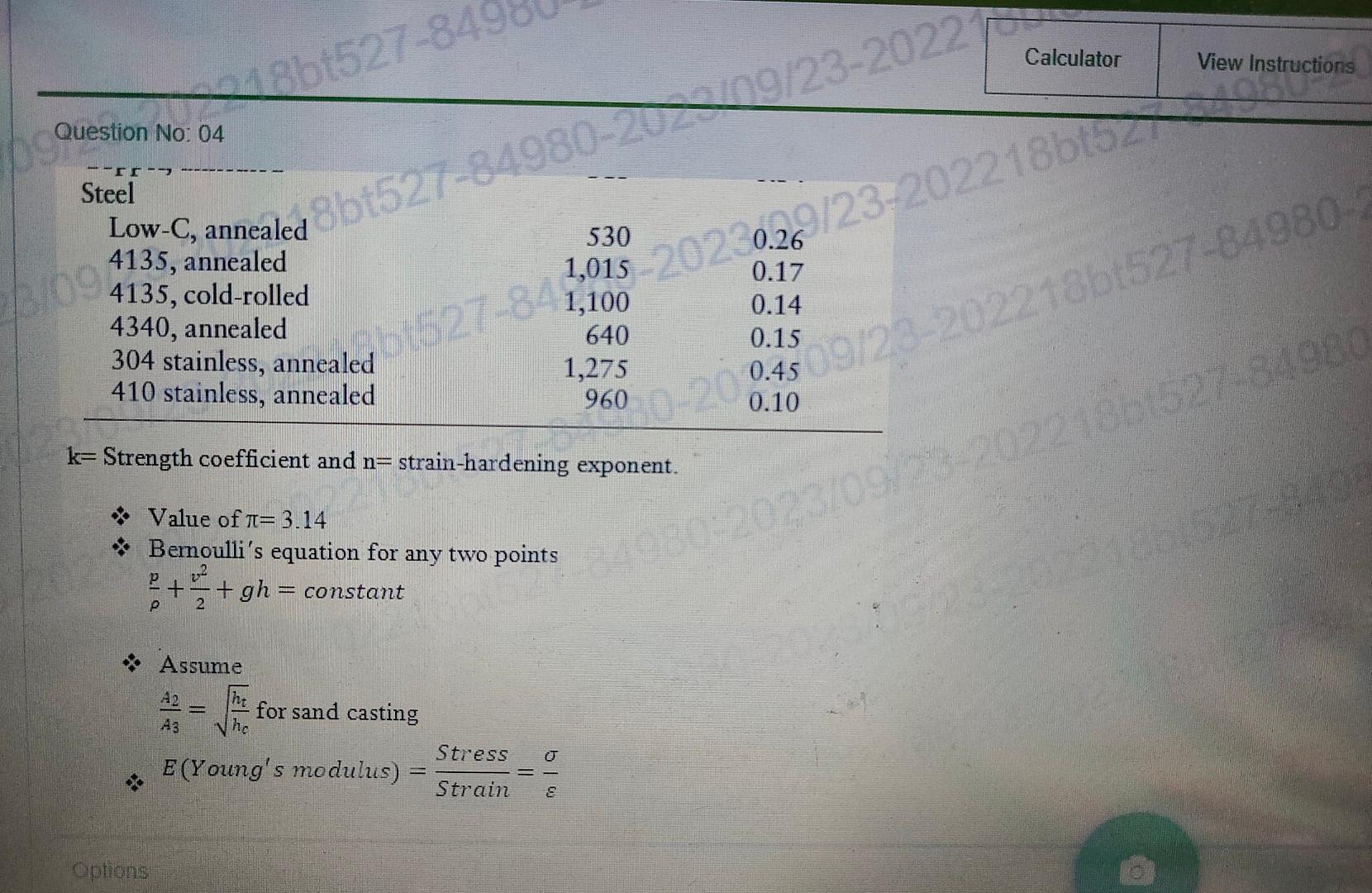 Solved Strength coefficient and n= strain-hardening exponent | Chegg.com