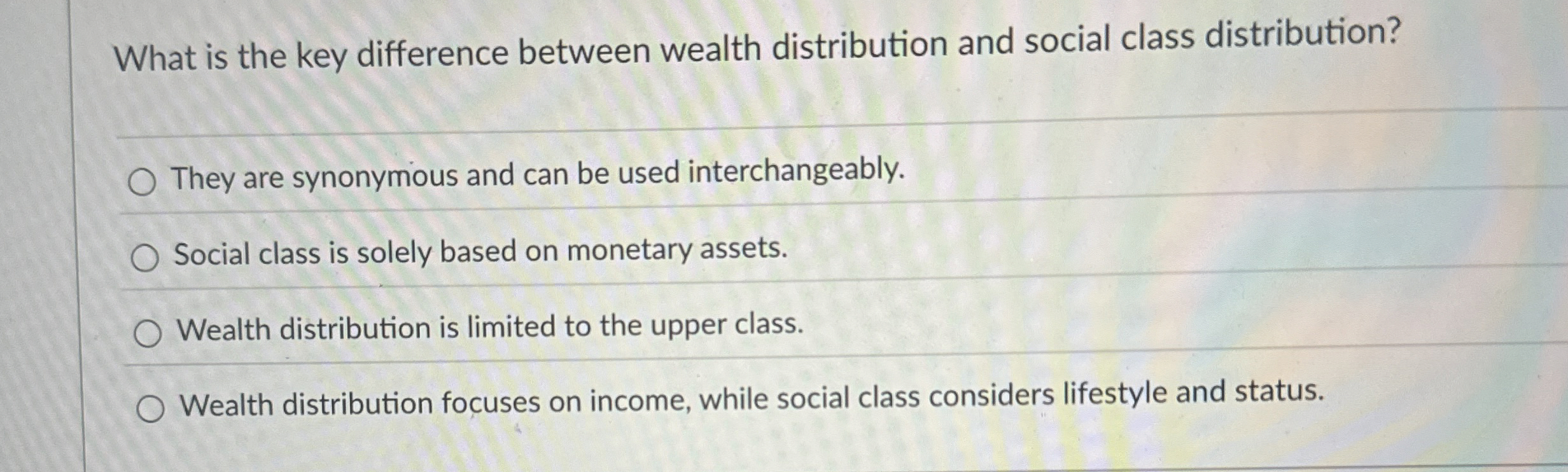 Solved What is the key difference between wealth | Chegg.com