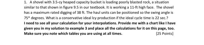 Solved 1. A shovel with 3.5-cy heaped capacity bucket is | Chegg.com