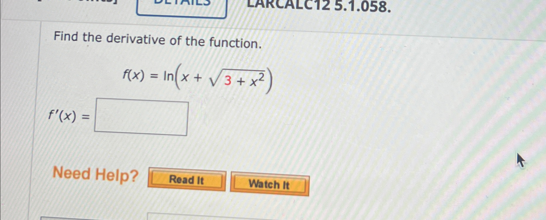 Solved Find the derivative of the | Chegg.com