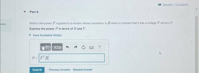 Solved Part A What is the power P supplied to a resistor | Chegg.com