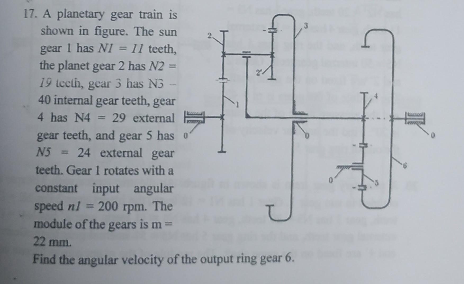 Solved 3 17. A planetary gear train is shown in figure. The | Chegg.com