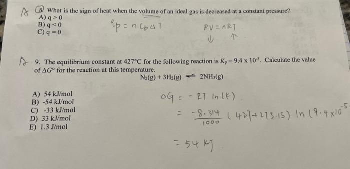 Solved 8f (8. What is the sign of heat when the volume of an | Chegg.com