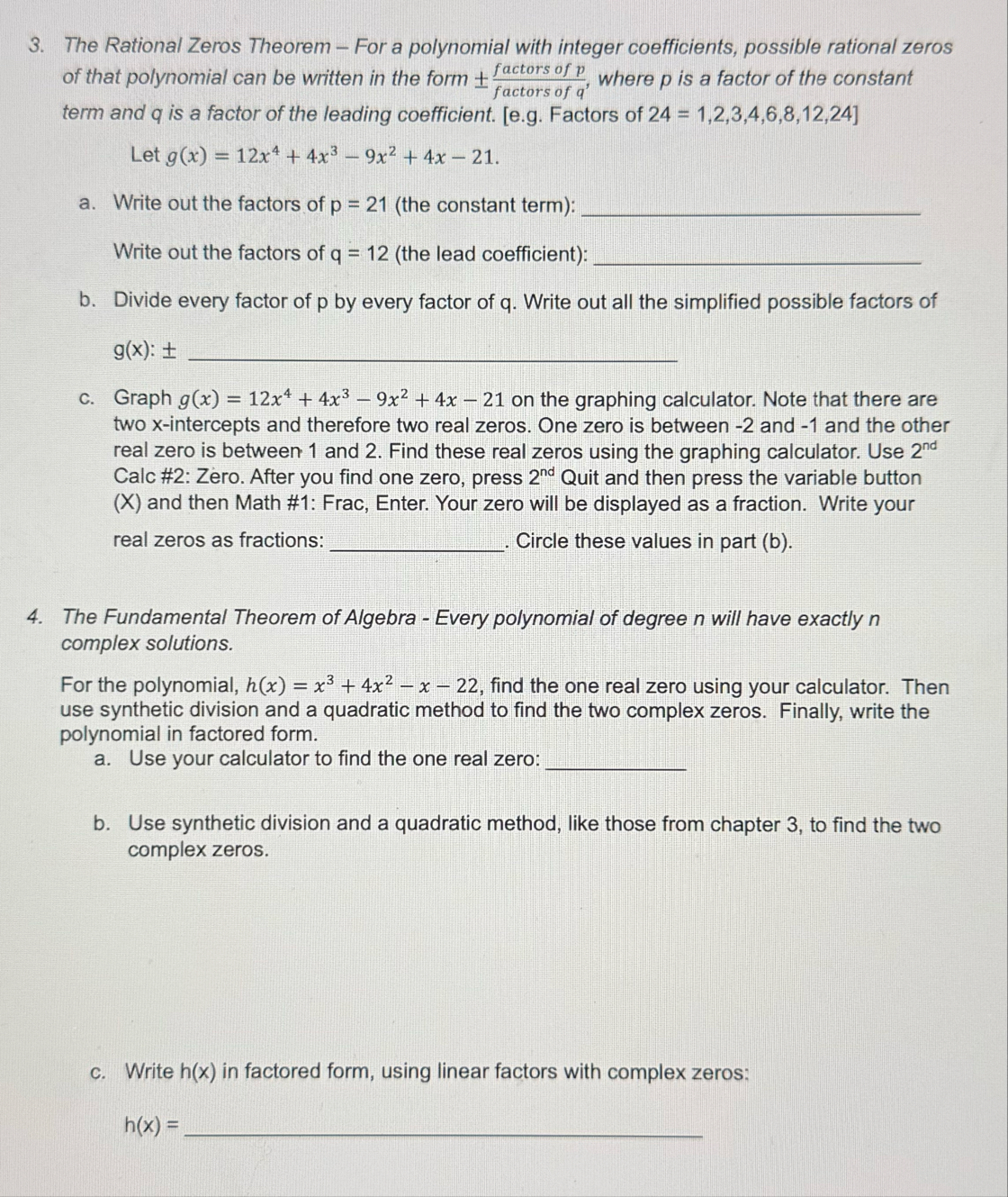 Solved The Rational Zeros Theorem - ﻿For a polynomial with | Chegg.com