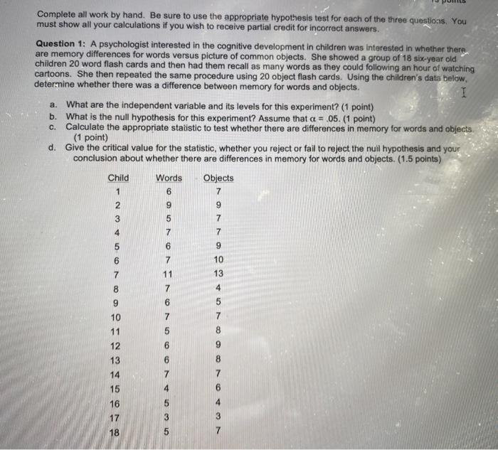 Solved Complete all work by hand. Be sure to use the | Chegg.com