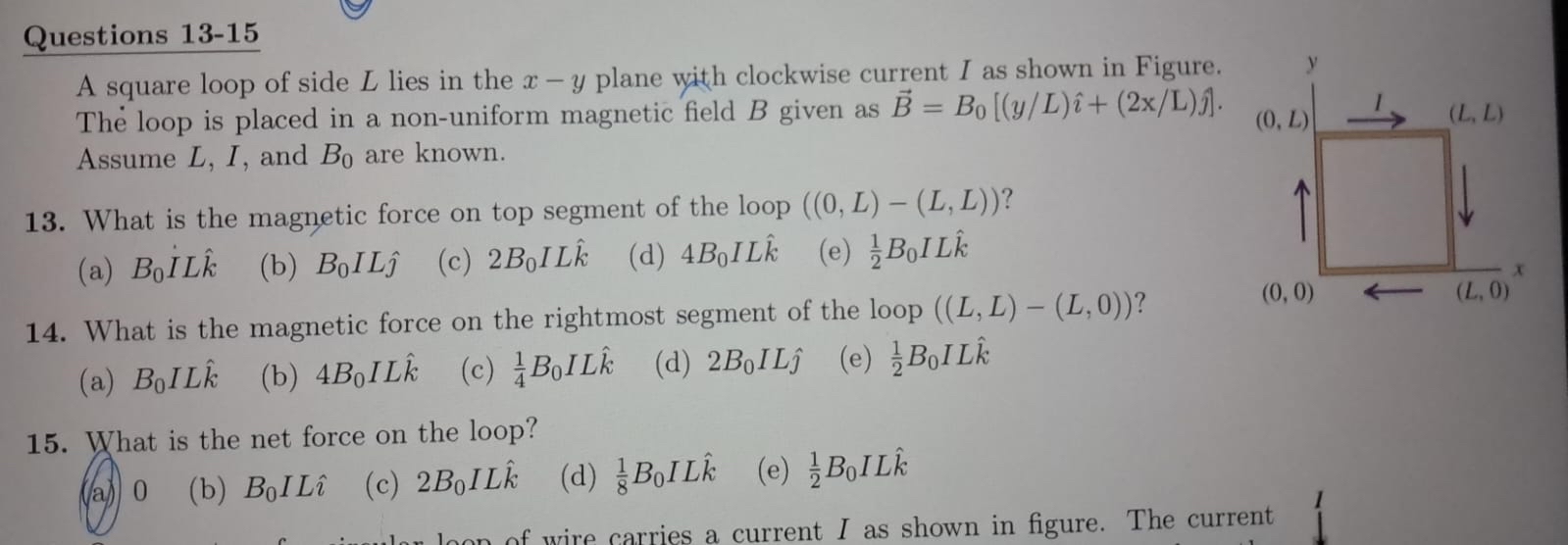 Solved Questions 13-15A square loop of side L ﻿lies in the | Chegg.com