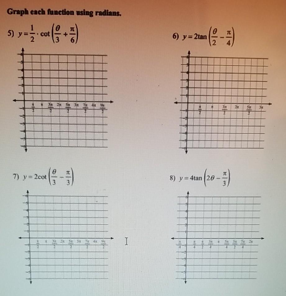 Solved Graph each function using radians. 5) o 7 cot + 3 . | Chegg.com