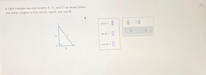 Solved A right triangle has side lengths 8,15 , and 17 as | Chegg.com