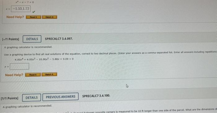 Solved [−11 Points ] SPRECALC7 3.4.097. A graphing | Chegg.com
