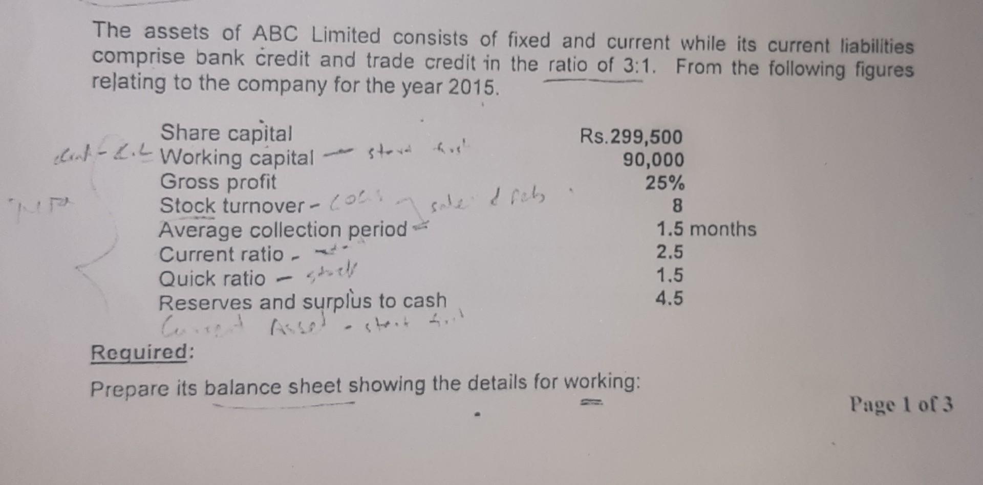 Solved The assets of ABC Limited consists of fixed and | Chegg.com