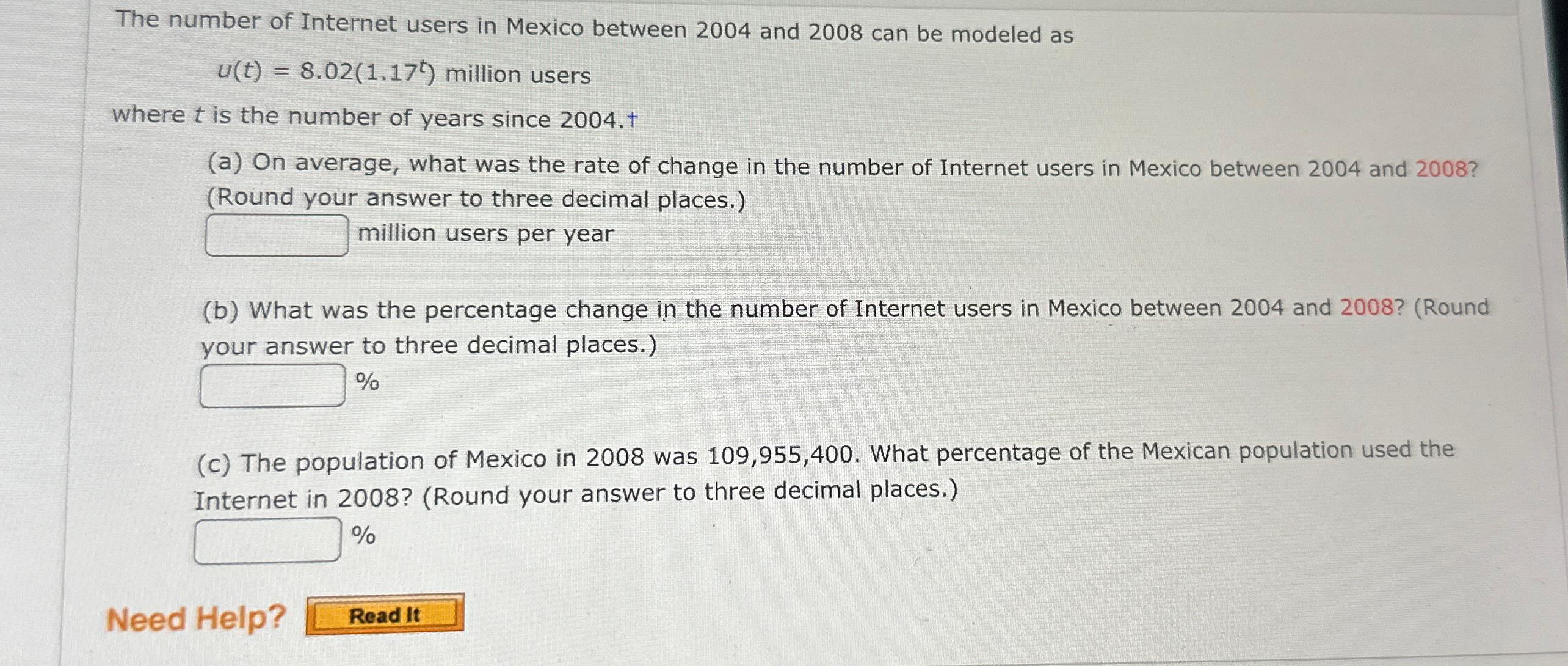 Solved The number of Internet users in Mexico between 2004 | Chegg.com