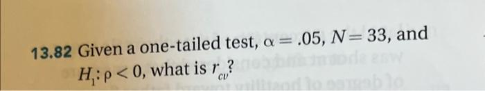 Solved 13.82 Given a one-tailed test, α=.05,N=33, and | Chegg.com