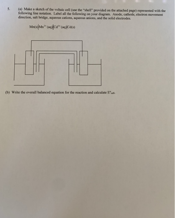 Solved 5. (a) Make a sketch of the voltaic cell (use the | Chegg.com