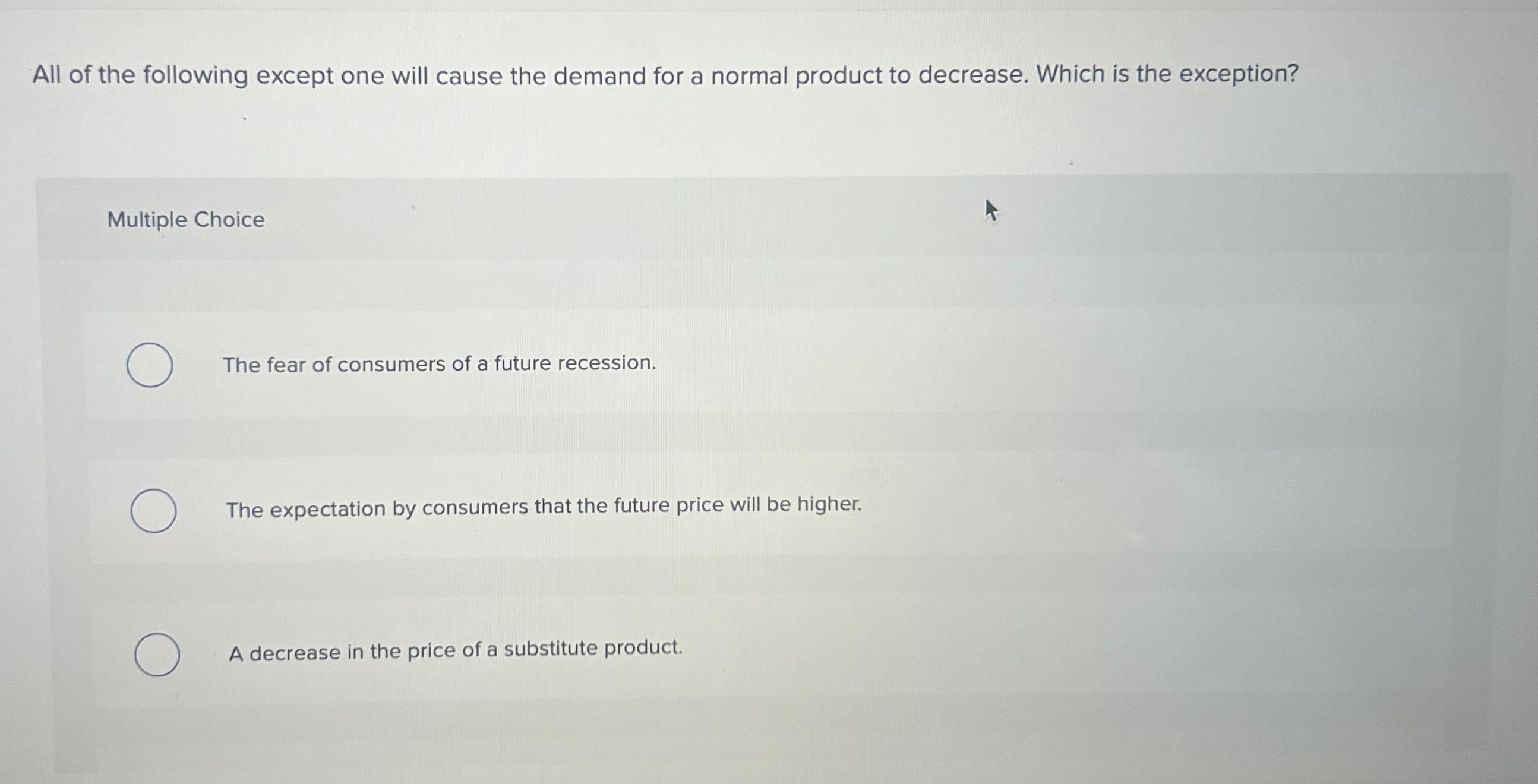 Solved All of the following except one will cause the demand | Chegg.com