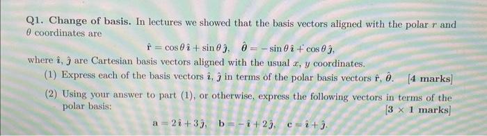 Solved Q1. Change of basis. In lectures we showed that the | Chegg.com