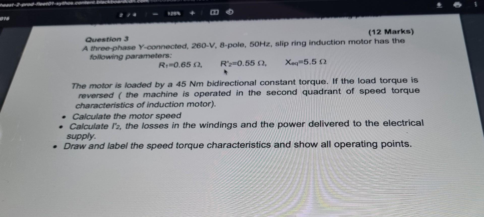 Solved (12 Marks) Question 3 A three-phase Y-connected, | Chegg.com
