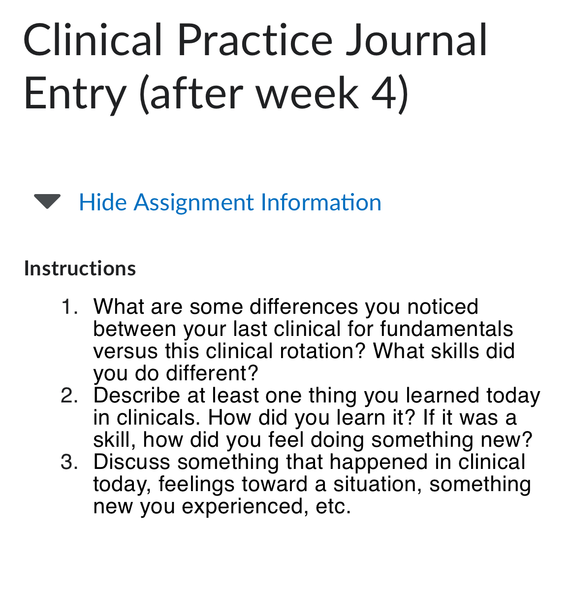 Solved Clinical Practice Journal Entry (after week 4)Hide | Chegg.com