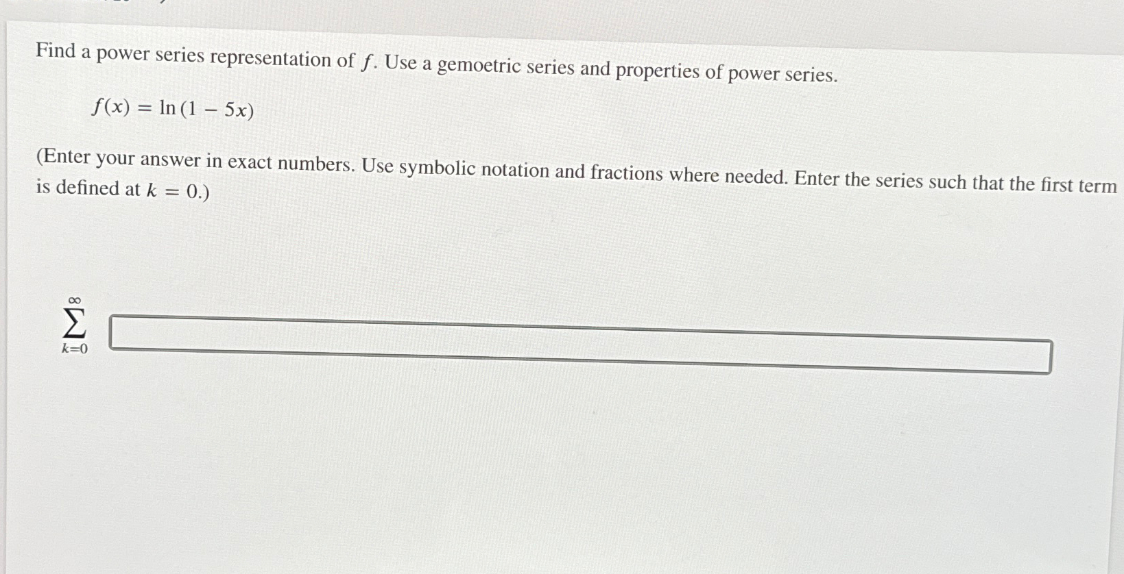 Solved Find a power series representation of f. ﻿Use a | Chegg.com