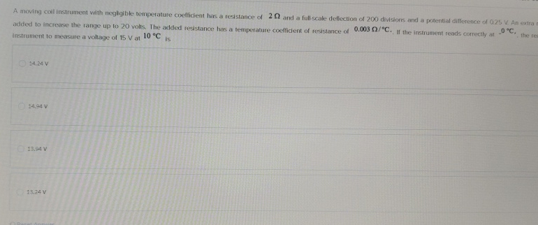 Solved A moving coll instrument with negligible temperature | Chegg.com