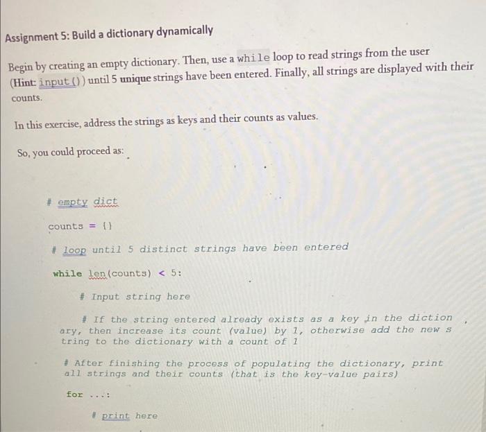 Solved A Assignment 5 Build A Dictionary Dynamically Begin