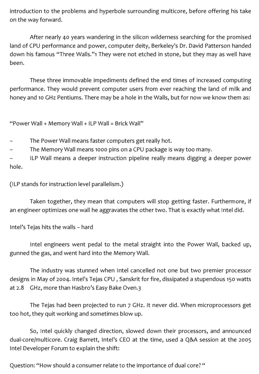 Solved "Power Wall + Memory Wall + ILP Wall = Brick | Chegg.com