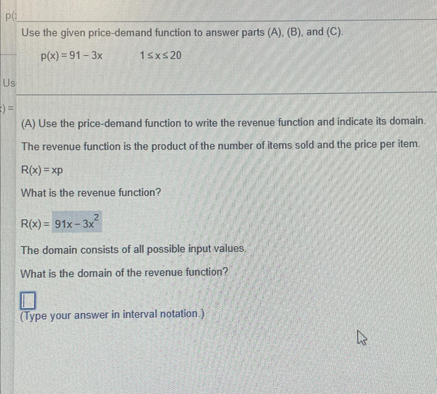 Solved Use the given price-demand function to answer parts | Chegg.com