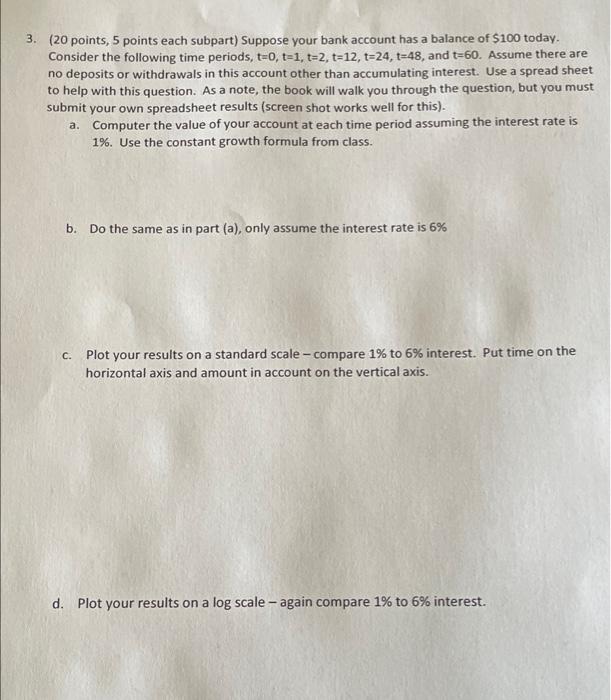 Solved 3. (20 points, 5 points each subpart) Suppose your | Chegg.com