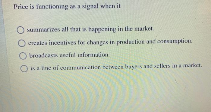 Solved Price is functioning as a signal when it summarizes | Chegg.com
