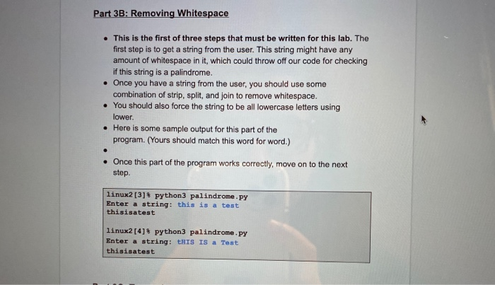 Solved Part 3B: Removing Whitespace . This is the first of | Chegg.com