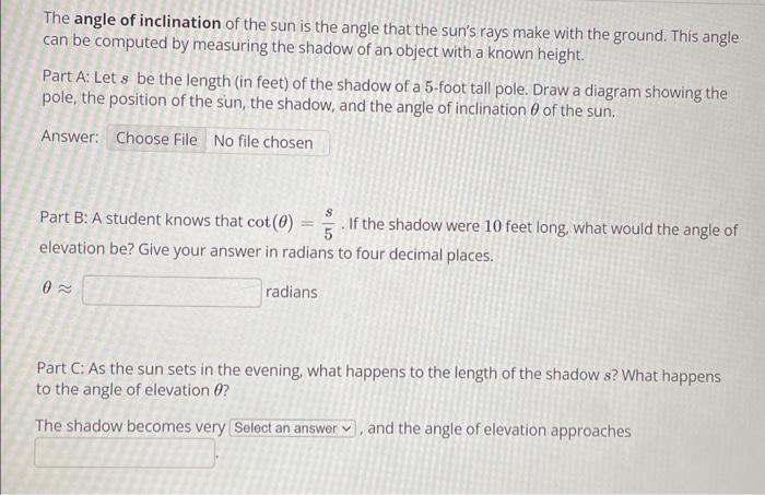 Solved The angle of inclination of the sun is the angle that | Chegg.com