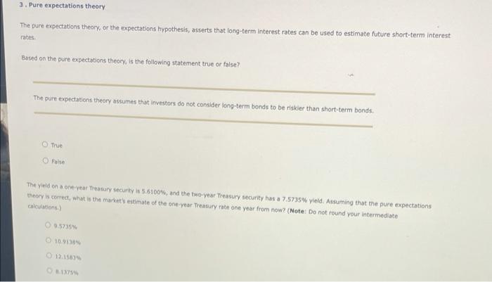 Solved 3. Pure expectations theory The pure expectations | Chegg.com