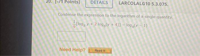 Solved 20. [-/1 Points] DETAILS LARCOLALG10 5.3.075. | Chegg.com