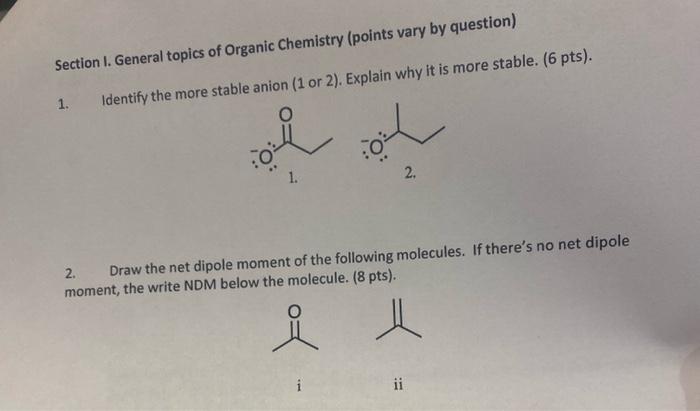 Solved Section I. General topics of Organic Chemistry | Chegg.com