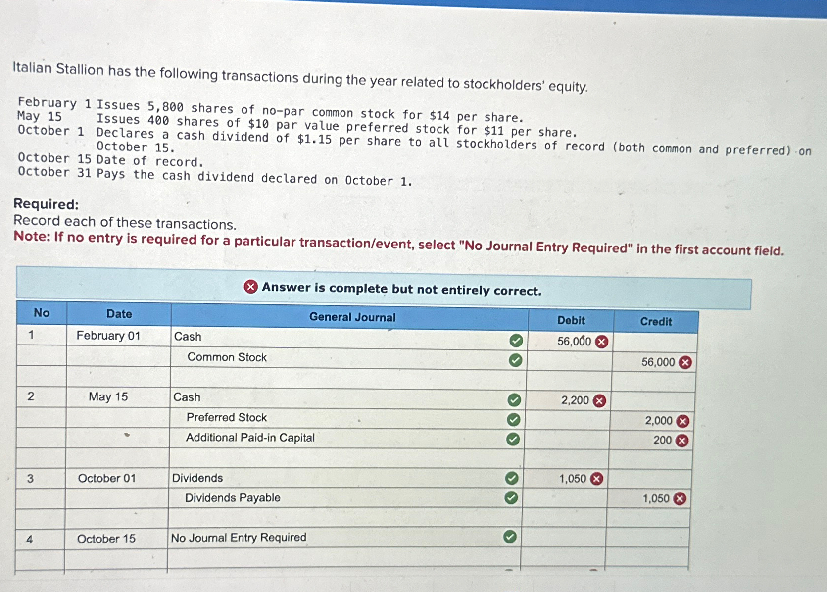 Solved Italian Stallion has the following transactions | Chegg.com
