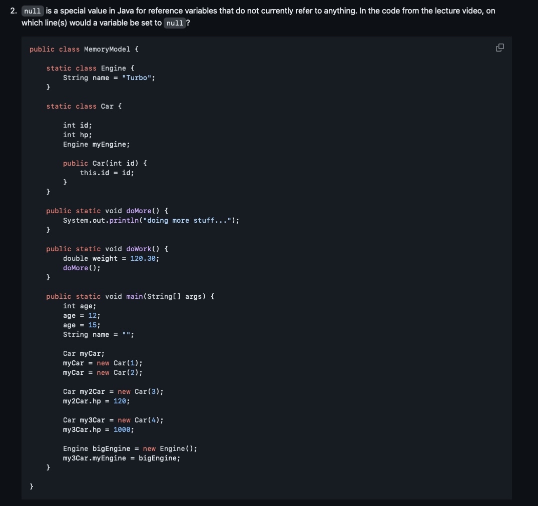 Solved null is a special value in java for reference | Chegg.com
